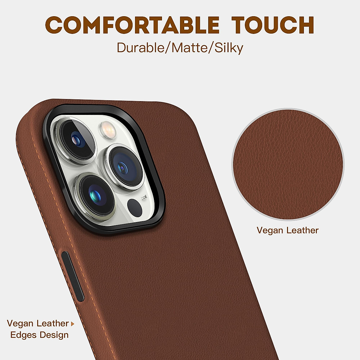 kingflag Vegan Leather Magnetic Case for iPhone 14 Pro Max Wireless Charging, MagSafe Compatible, Metal Buttons, Shockproof Protective Phone Case Cover for Women Men 6.7" (Rich Brown)