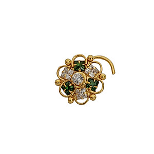 Gold Nose Piercing Indian Nose Stud Big Nose stud Gold Nose Stud Crock Screw Nose Stud Medusa Piercing Gift for her 16g Nose Stud Indian Nose Ring, Green,White