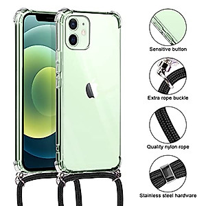Vauki Crossbody Case for iPhone 12/iPhone 12 Pro Clear Silicone Phone Case for iPhone 12 6.1" with Lanyard Neck Cord Strap, Soft TPU Shockproof Protective Transparent Cover Case - Black Necklace