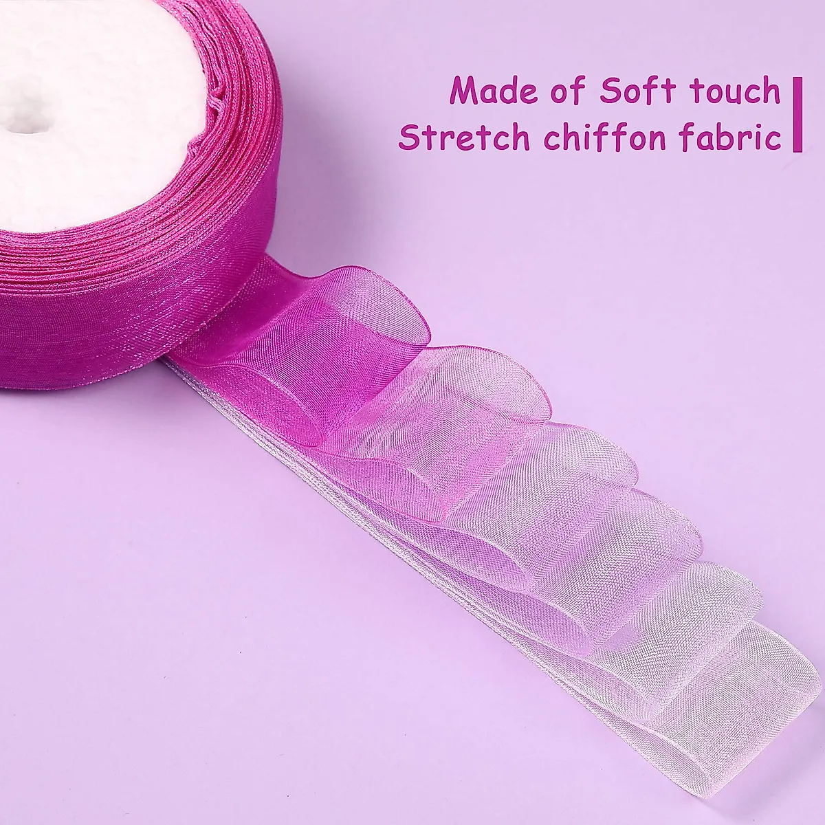 6 Rolls Organza Ribbon Sheer Chiffon Ribbon Bulk for Gift Wrapping Decorating Valentine‘s Day Wedding Birthday Bouquet Garland(25 Yard Each Roll,Purple)