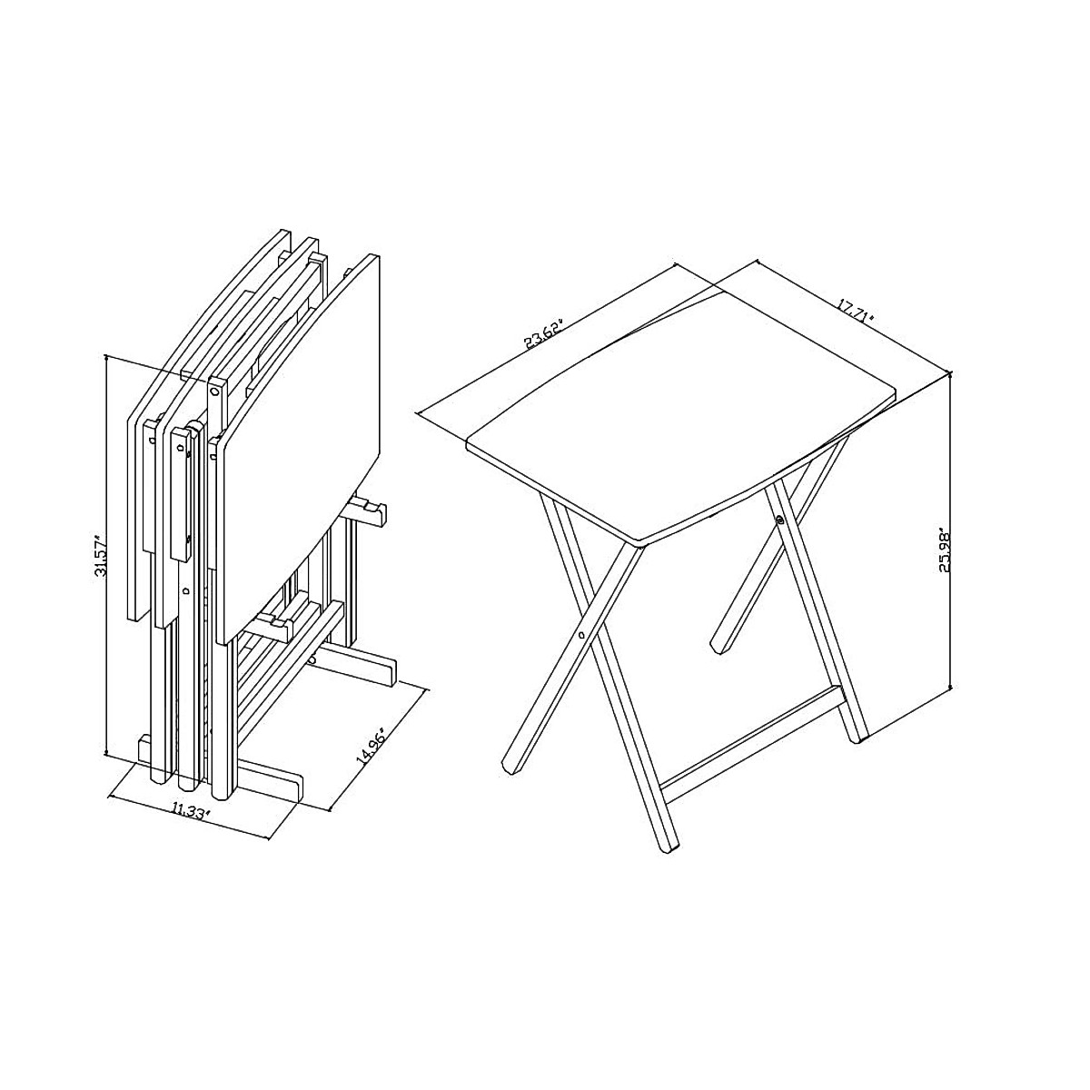 5pc XL Oversized Tray Table Set, Rustic Grey