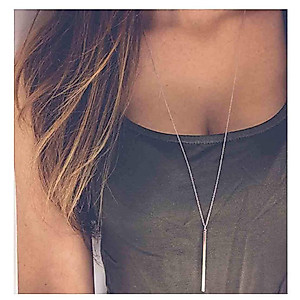 Artmiss Bar Pendant Necklace Gold Long Y-Necklace Delicate Lariat Chain Jewelry for Women(Silver)
