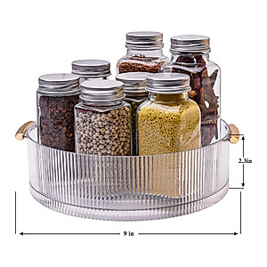 KULVGDA Lazy Susan Organizer,9 Inch Clear Plastic Lazy Susan Turntable for Cabinet Table Spice Rack,360 degree Rotating Round Lazy Susans Makeup Organizer for Countertop,Pantry,Refrigerator, Bathroom