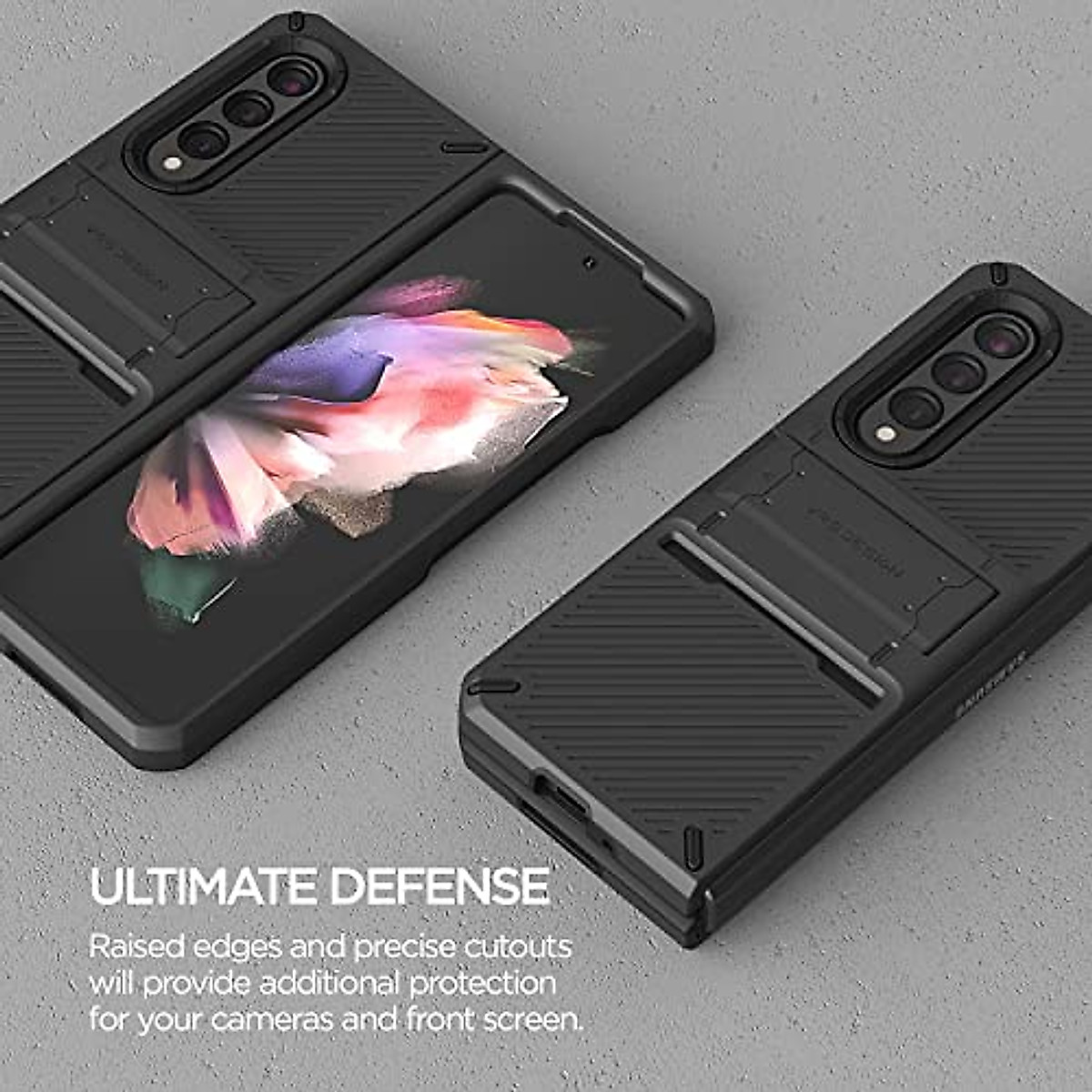 VRS DESIGN QuickStand Pro Phone Case for Galaxy Z Fold 3, Durable Kickstand Case Compatible with Galaxy Z Fold 3 5G (2021) Matte Black