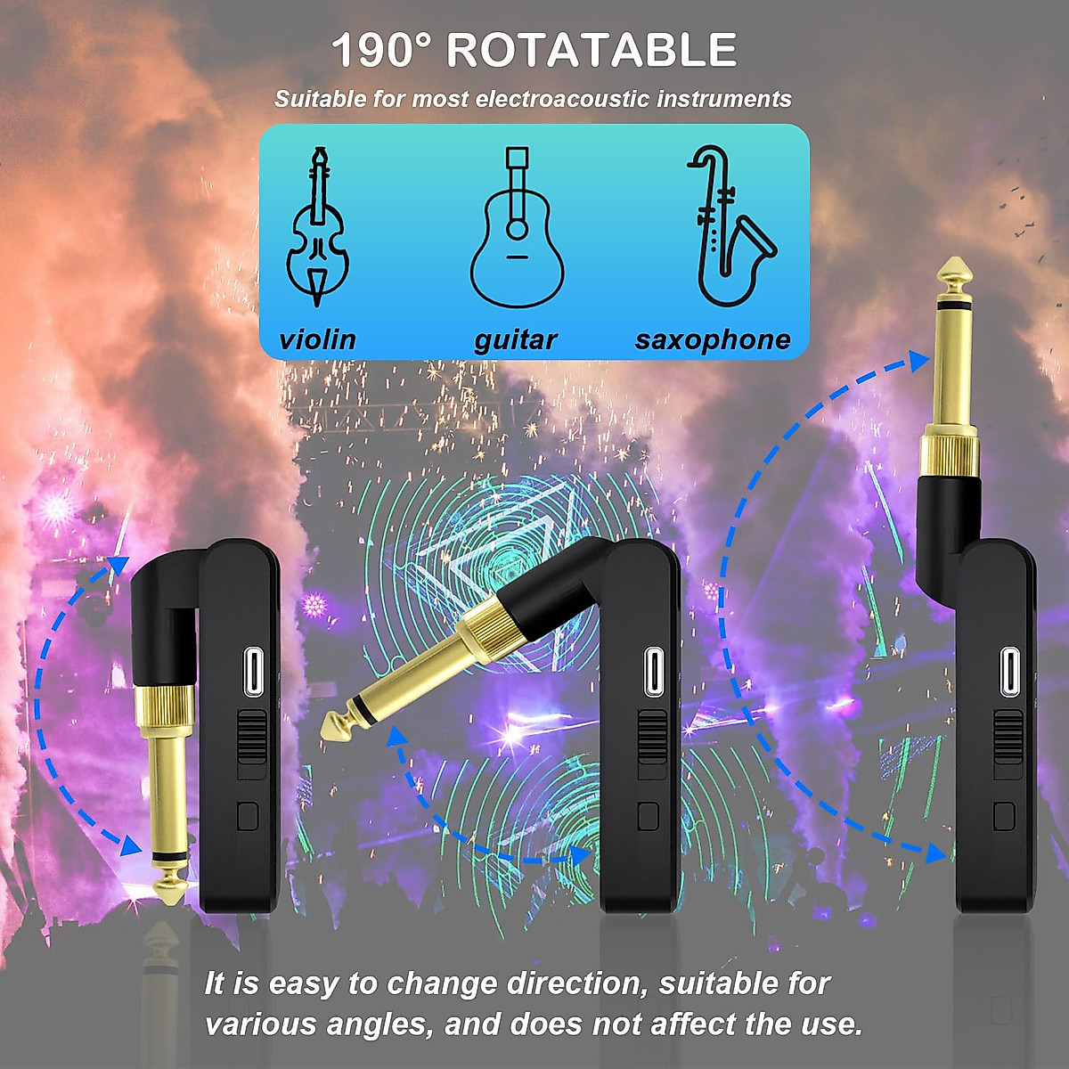 HOEREV 2.4GHz Wireless Transmitter Receiver for Electric Guitar with Rechargeable Lithium Battery