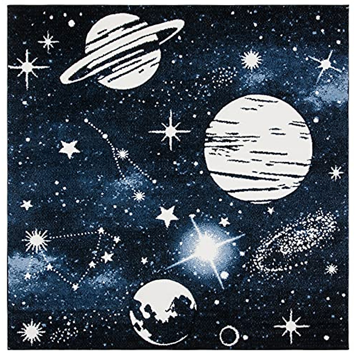 SAFAVIEH Carousel Kids Collection 5'3" Square Dark Blue / Light Blue CRK122M Outer Space Area Rug