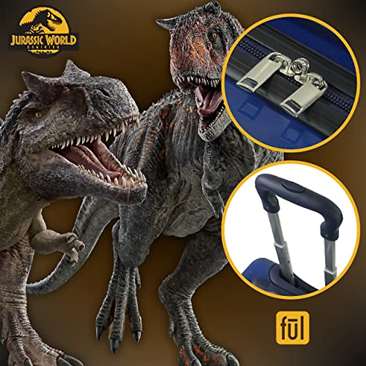 FUL Jurassic World Dominion 21 Inch Kids Rolling Luggage, Hardshell Carry On Suitcase with Wheels, Multi (JPBL0001SAMEC-634)