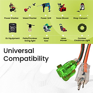 GoGreen Power GG-13725 16/3 25’ SJTW Outdoor Extension Cord, Lighted End, 25 Ft