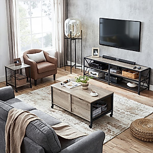 VASAGLE Coffee Table, Living Room Table with Flip Tops, 2 Hidden Compartments and Casters, Storage Cabinet, for Living Room, Bedroom, Industrial, 39.4 x 21.7 x 17.7 Inches, Greige and Black ULCT231B02