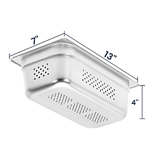 BIEAMA 1/3 Size 4" Deep, NSF Anti-Jam Perforated Stainless Steel Steam Table Pan, Hotel Pan