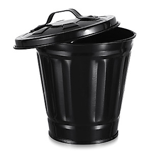 MAGICLULU Mini Galvanized Trash Can Metal Bucket with Lid Tabletop Small Wastebasket Tiny Rubbish Bin Flower Pot Cute Pen Cup Holder for Makeup Brush Coin Black