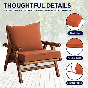 Codi Outdoor Cushions for Patio Furniture 24x24, Waterproof Replacement Deep Seat Cushion for Outside Chair, Couch, Sofa | Washable Removable Cover with Handle & Adjustable Straps, Spice