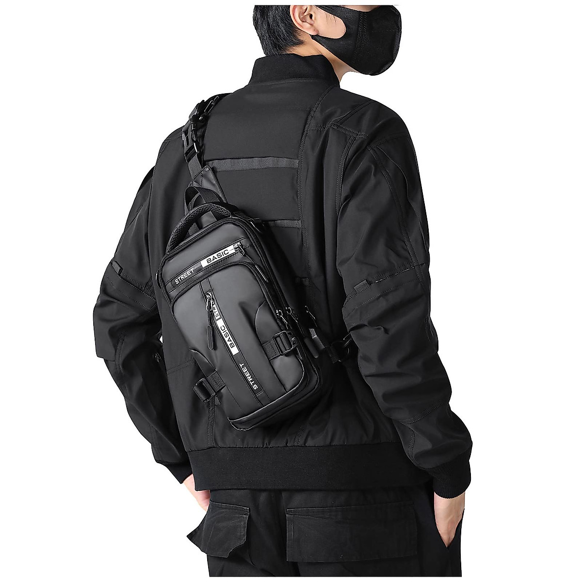 SEAFEW Anti Theft Sling Crossbody Backpack Shoulder Bag for Men, Lightweight One Strap Motorcycle Backpack Sling Bag Backpack for Hiking Walking Biking Travel Cycling with USB Charger Port