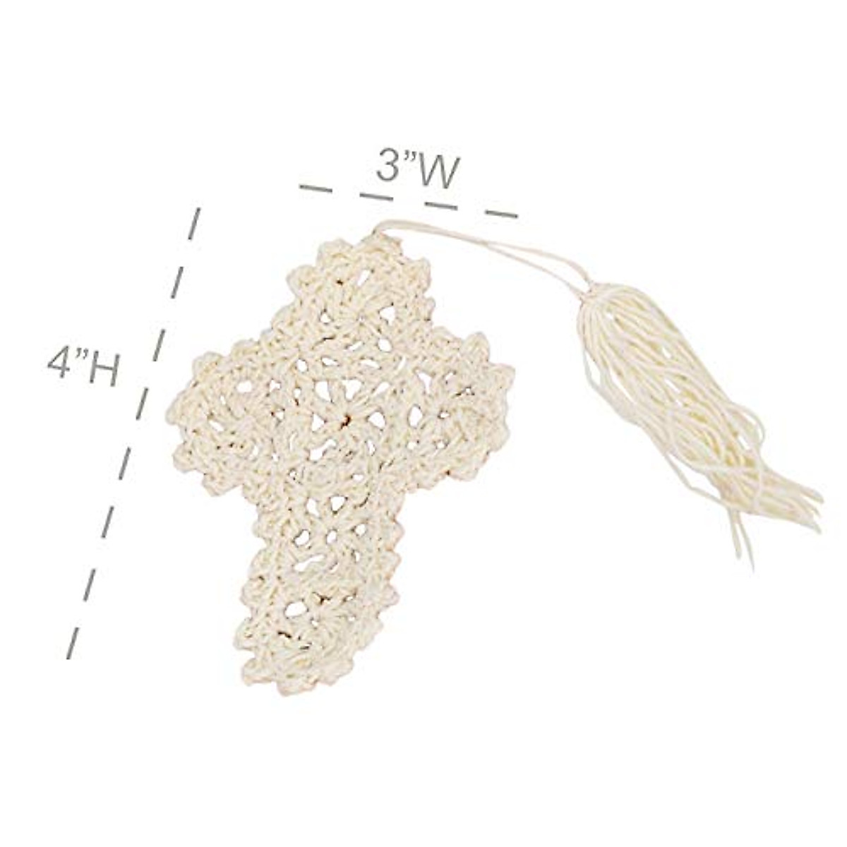 Home-X Ivory Crocheted Cross Bookmarks with Tassel-Religious Church Gifts and Bible Study Supplies-Set of 10-4"H x 3"W