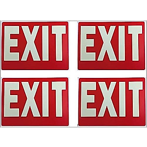 Exit Sign Glow-in-The-Dark Exit Sign, 12 by 8 Inches, Photoluminescent By natraco (4 Pack)