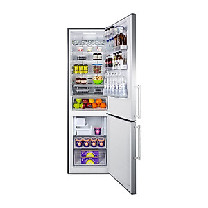 Summit Appliance FFBF181ES2IM 24" Wide Bottom Freezer Refrigerator With Icemaker, 11.7 cu.ft Capacity, Open Door Alarm, Stainless Steel Doors, LED Visual Alarms, No-frost Operation, Multi-Flow Fan