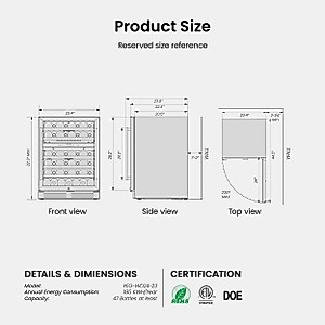 Yeego Wine Fridge & Cooler - 24 Inch Dual Zone Wine Cooler 47 Bottles, 40-65℉ Wine Refrigerator Glass Door with Safety Lock, Built-in, Under Counter or Freestanding Fridge for Home Kitchen(5.12 cu.ft)