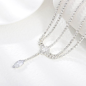 Aularso Rhinestone Head Chain Layerd Head Jewlery Silver Forehead Headpiece Wedding Prom Headbands Chain for Women and Girls (Silver)