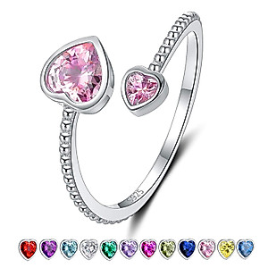 S925 Sterling Silver October Birthstone Rings for Women Sisters BBF - Adjustable Pink Heart Pomise Knuckle Ring for Teens - Birthday Thanksgiving Day Christmas Valentine's Day Party Gifts Jewelry
