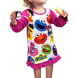 Sesame Street Toddler Girls Long Sleeve Nightgown Pajamas (2T, Pink/White)