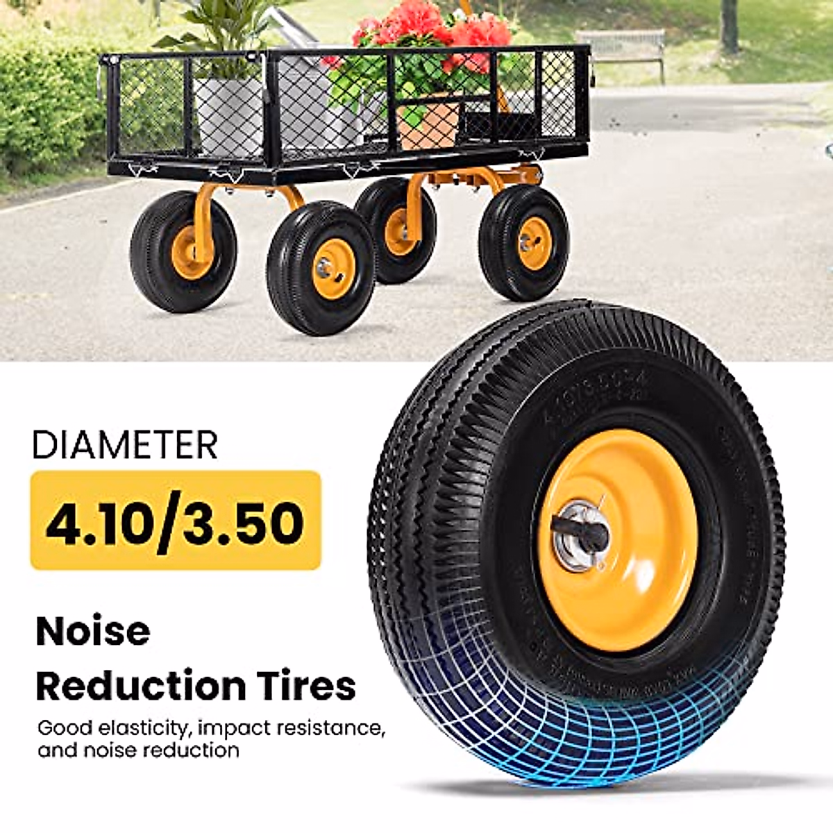 VIVOHOME Heavy Duty 880 Lbs Capacity Mesh Steel Garden Cart Folding Utility Wagon with Removable Sides and 4.10/3.50-4 inch Wheels (Black)