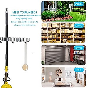 Nuulyycyi Broom and Mop Holder Wall Mounted, Broom Hanger, Broom Holder, Stainless Steel Heavy Duty Broom Racks for Laundry Room, Garage, Garden, Bathroom (2 Racks 3 Hooks)