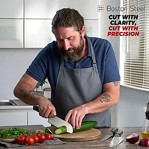 Boston Steel Santoku Knife 7 Inch 5CrMoV Carbon Stainless Steel Sharp Full Tang Chopping Kitchen Knife with ABS Ergonomic Handle Design, Gifts for Men and Women, Kitchen Knives in Premium Gift Box