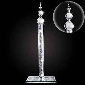 Handmade Silver Paper Towel Roll Holder,Crystal Crushed Diamonds Paper Towel Roll Decorative with Base Freestanding Holder for Kitchen Bathroom Towel Tissue Roll Countertop(13.5 inch Height)