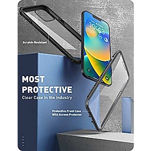 i-Blason Ares Series Designed for iPhone 14 Case 6.1 inch (2022)/iPhone 13 Case 6.1 inch (2021), Dual Layer Rugged Clear Bumper Case with Built-in Screen Protector (Black)