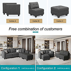 Belffin Convertible Modular Sectional Sofa Couch with Storage Seat L Shaped 4-Seat Sofa Couch with Reversible Chaise Modular Sectional Fabric Dark Grey