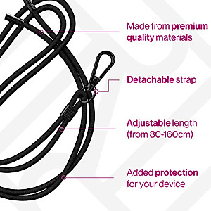 Richmond Finch Crossbody Cell Phone Strap, Universal Adjustable Phone Lanyard, 62.5 Inch Nylon Mobile Holder Compatible with iPhone, Samsung, Huawei and More, Detachable Keychain Strap, Black Metal