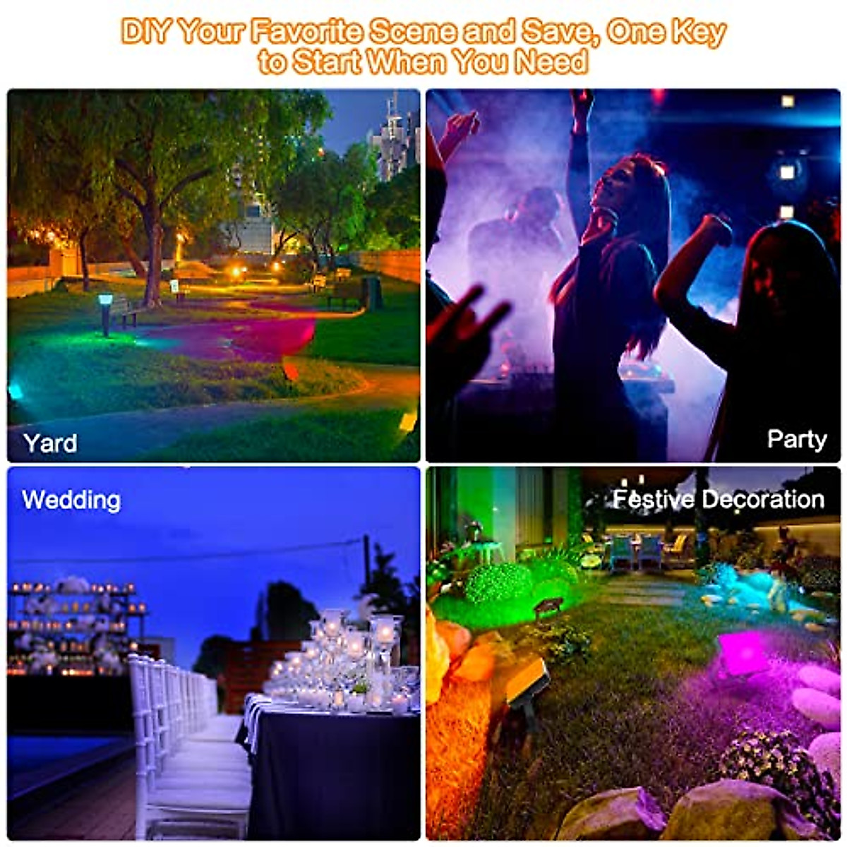 Hitish LED Flood Lights Outdoor, Smart RGB Color Changing Floodlight with Multi Scene Modes & Music Modes, IP66 Waterproof Landscape Lights with Smart APP & Voice Control for Patio Garden Yard, 6 Pack