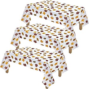 Macarrie Thanksgiving Tablecloth Autumn Fall Leaf Table Covers Rectangle Disposable Colorful Tablecloth Thanksgiving Disposable Tablecloths Plastic Table Covers for Thanksgiving Home Decor (3 Pieces)
