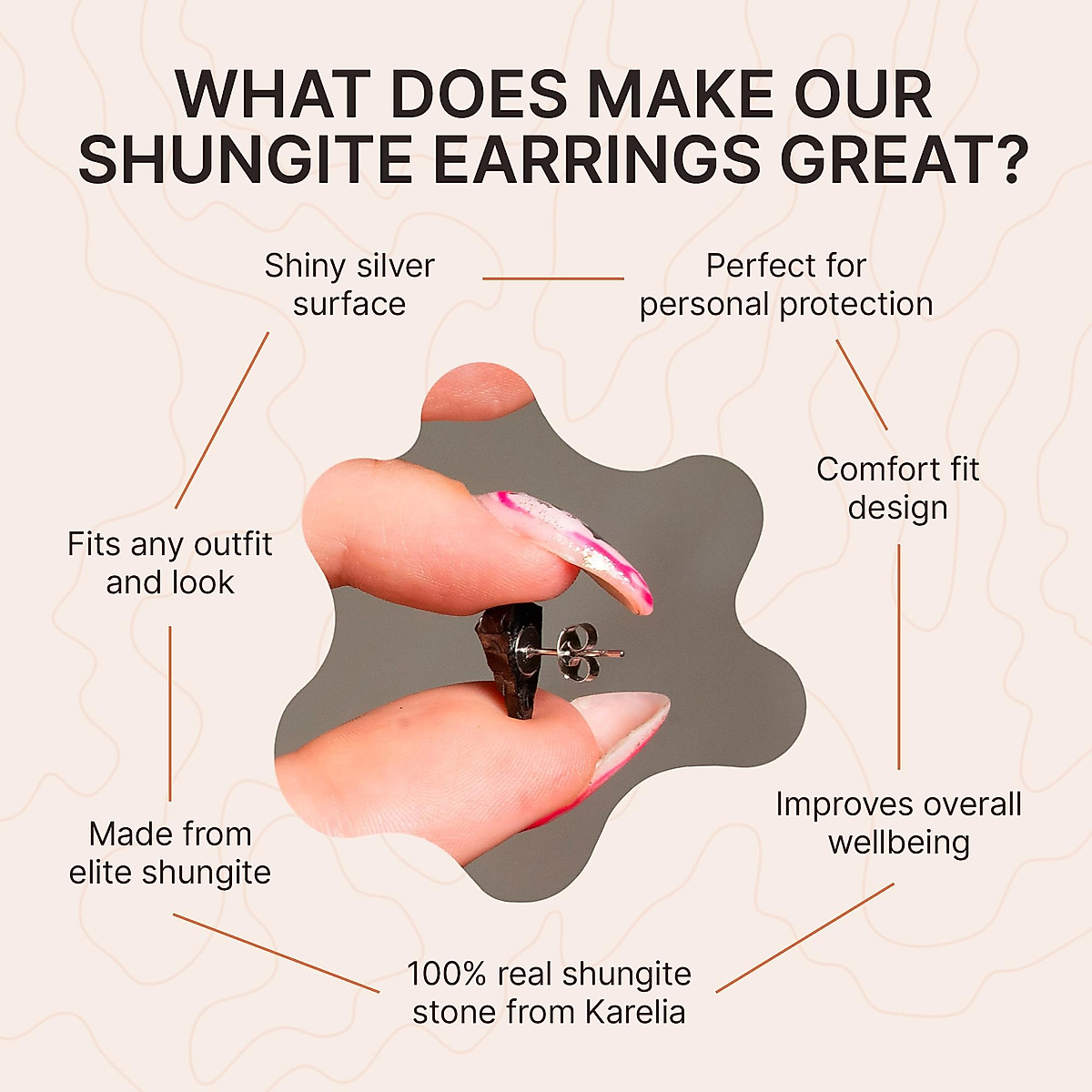 Karelian Heritage Shungite Stud Earrings,Natural Black Shiny Semi-Precious Gemstone Studs Minimalistic and Small,Real Handmade Raw Healing Crystal Jewelry,Energy Protection Shield, Stone, shungite