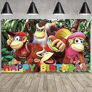 Donkey Country Party Supplies, 5x3FT Kong Theme Happy Birthday Party Banner Donkey Country Party Decoration Backdrop Background for Kids