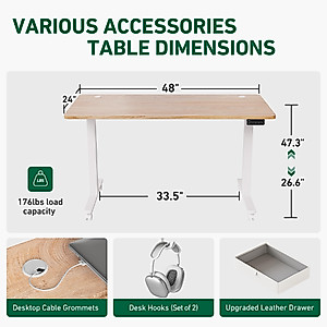 FEZIBO 48 x 24 Inches Standing Desk with Drawer, Adjustable Height Electric Stand up Desk with Storage, Sit Stand Home Office Desk, Ergonomic Computer Desk, Maple