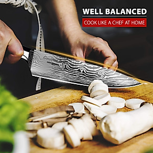 Chef Knife 8 Inch Etched Pattern - Ultra Sharp German High Carbon Stainless Steel Kitchen Knifes - 8” Chefs Cooking Knife for Sushi Chopping Vegetable Slicing Tomatoes and Meat Cutting Knives