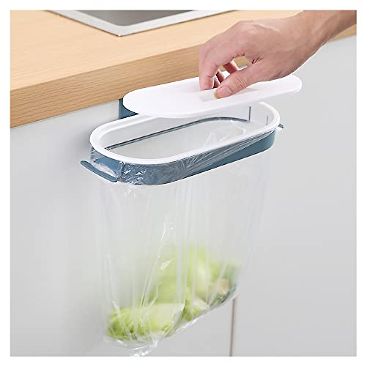 Set of 2 Trash Bag Holder Rack, Hanging Organizer Garbage Bag Holder, With Removable Lid - Multi for Kitchen Cabinet Door Storage Cupboard, Kitchen Towel Rails Rack, Blue & Pink