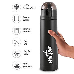 MILTON New Crown 400 Thermosteel 24 Hours Hot and Cold Water Bottle, 350 ml, Red | Easy to Carry | Office, Hiking, Trekking, Travel, Gym, Home, Kitchen Bottle
