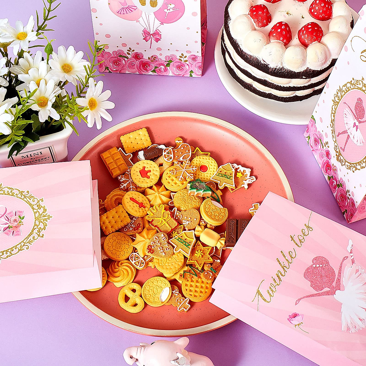 Jecery 24 Pcs Mini Ballerina Goodie Bags Ballerina Birthday Party Decorations Ballerina Party Favors Ballet Tutu Party Bags for Baby Shower Wedding Party