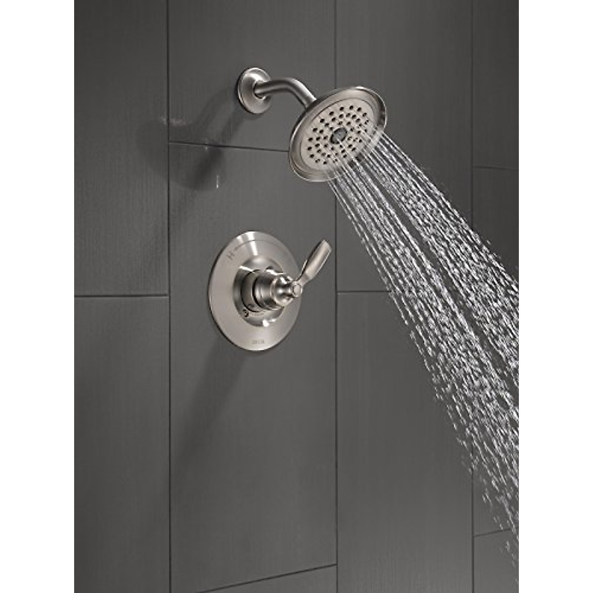 Delta Faucet Woodhurst 14 Series Single-Handle Shower Trim Kit, Shower Faucet with Single-Spray Touch-Clean Shower Head, Stainless T14232-SS (Valve Not Included)