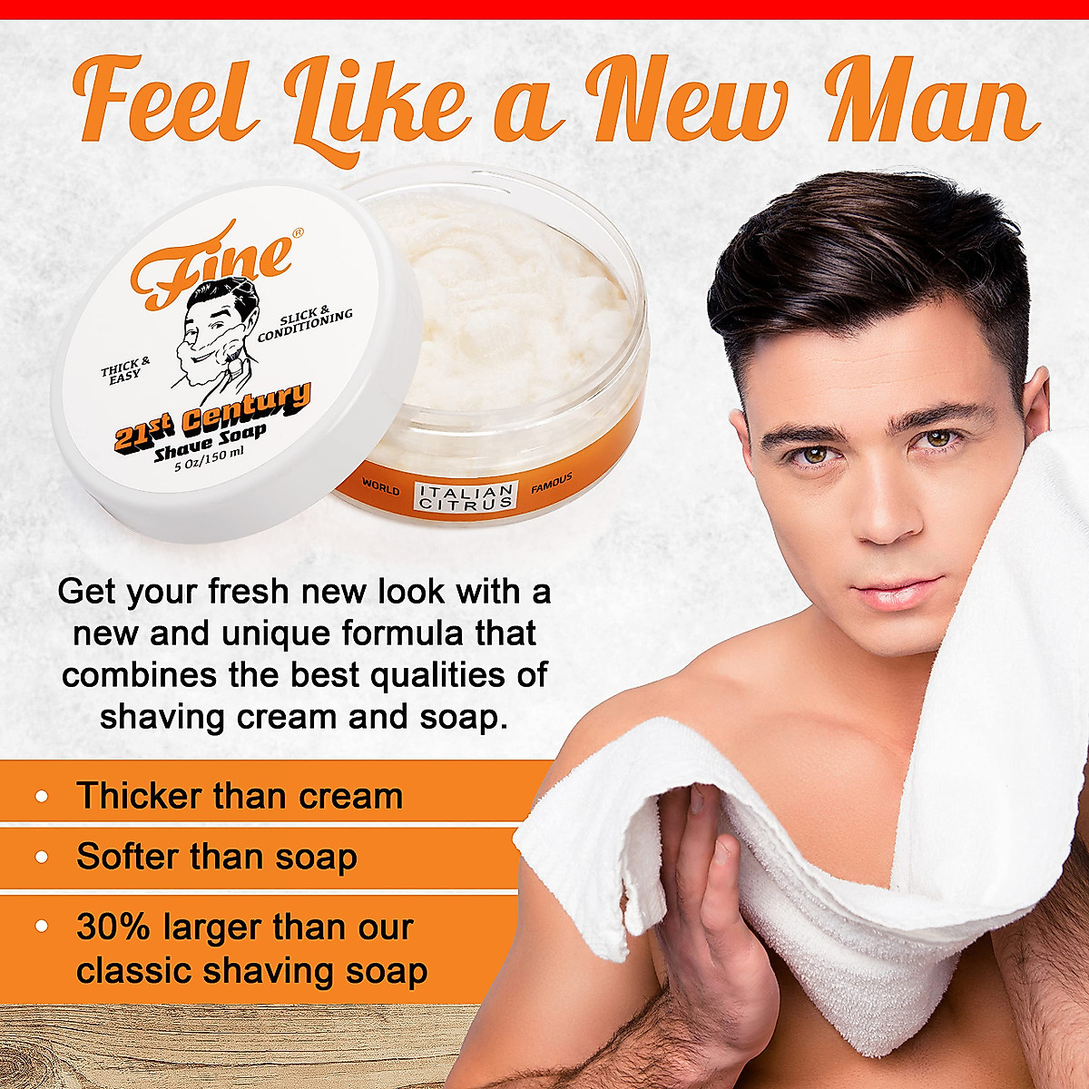 Mr. Fine 21C Men’s Shaving Soap, Builds Thick & Easy Lather, Protects From Razor Burn & Irritation, No Artificial Colors, Made In Italy, 5oz. (150ml), Italian Citrus