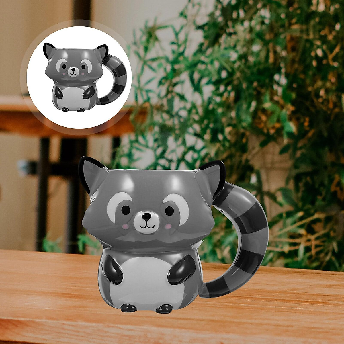 Luxshiny Cute Ceramic Coffee Mug 3D Raccoon Mug Tea Cup Hand Painted Animal Coffee Cappuccino Latte Cup Drinking Cups Milk Cups with Handle for Christmas Birthday Gift Grey