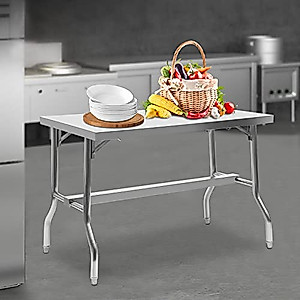Stainless Steel Table Heavy Duty Work Table 4ft Folding Table Island Table for Kitchen Prep Table Commercial Worktables & Workstations with 1102 lbs Load, Silver