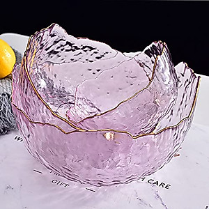Glass Salad Bowls 3 Piece Set, Irregular Shape Phnom Penh Serving Bowls,Glass Bowls for Kitchen,Pretty Serving Bowls for Pasta, Dessert, Popcorn, Fruit, Snacks - Refrigerator Freezer Safe (Light Pink)