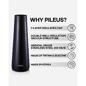 PILEUS INSULATED THERMOS WATER BOTTLE 17oz-14H Hot & 58H Cold, 7Layer Insulated Cap, Double Wall Insulation Vacuum Structure, Medical Grade StainlessSteel304(18/8) BPA-Free Tritan, Food Grade Silicone