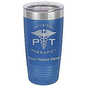 LaserGram 20oz Vacuum Insulated Tumbler Mug, PT Physical Therapist, Personalized Engraving Included (Dark Blue)