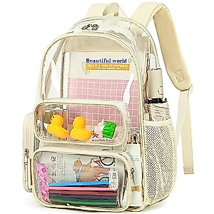 CAMTOP Clear Backpack Heavy Duty PVC Transparent Bag See Through BookBag for Student School Work Festival Sport Travel(17 Inch,Beige)