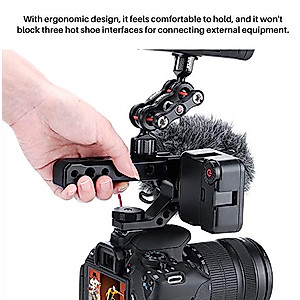 R005 Camera Top Handle Camera Top Cheese Handle Grip Universal Video Stabilizing Rig W 3 Cold Shoe Adapters to Mount Microphone, LED Light, Monitor, Easy Low Angle Shoots Metal