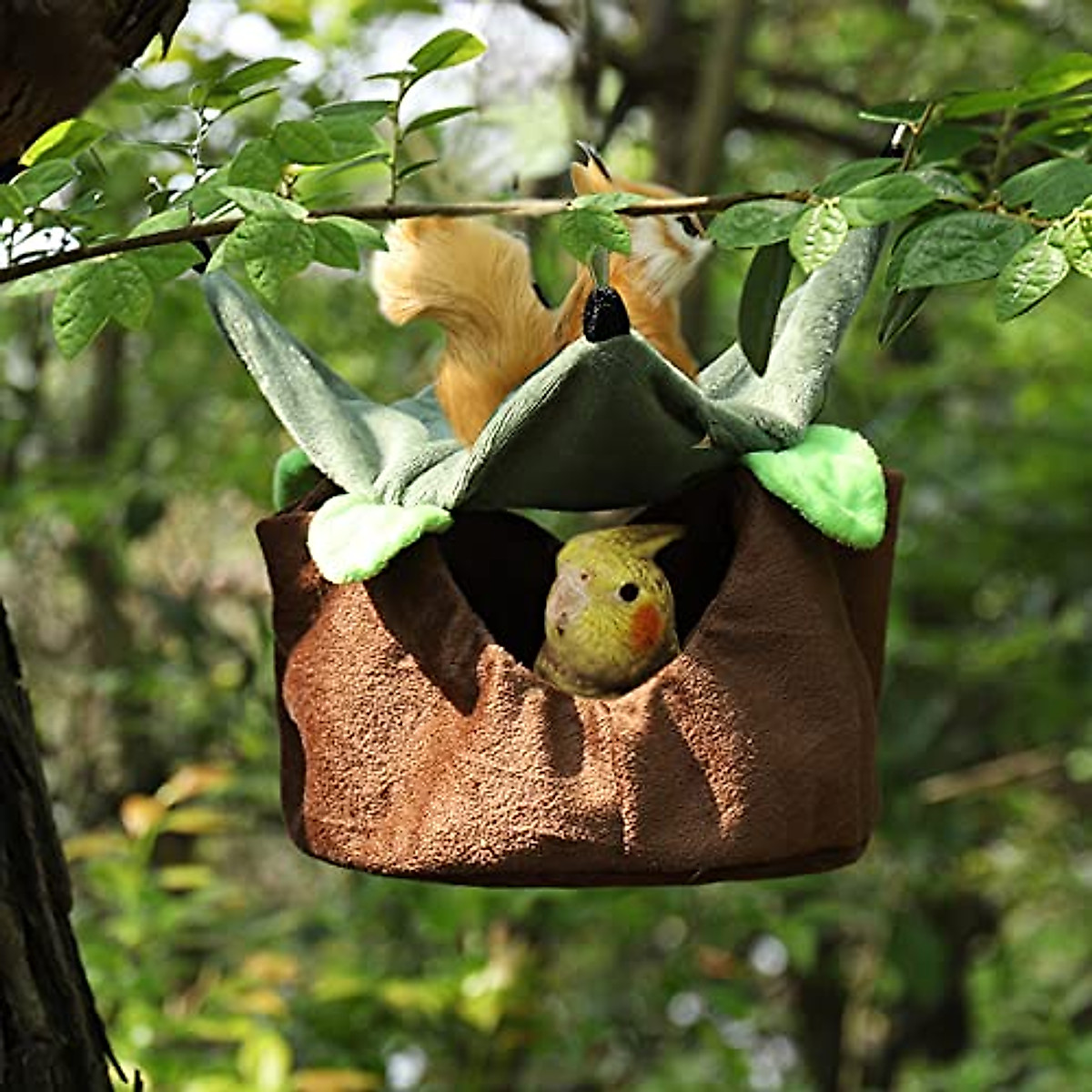 FLAdorepet Two Layers Bird Parrot Bed Nest Snuggle Hammock for Parakeet Lovebird Cockatoos,Warm Sugar Glider Ferret Bed Plush Hideout House for Guinea Pig Hamster (Brown)